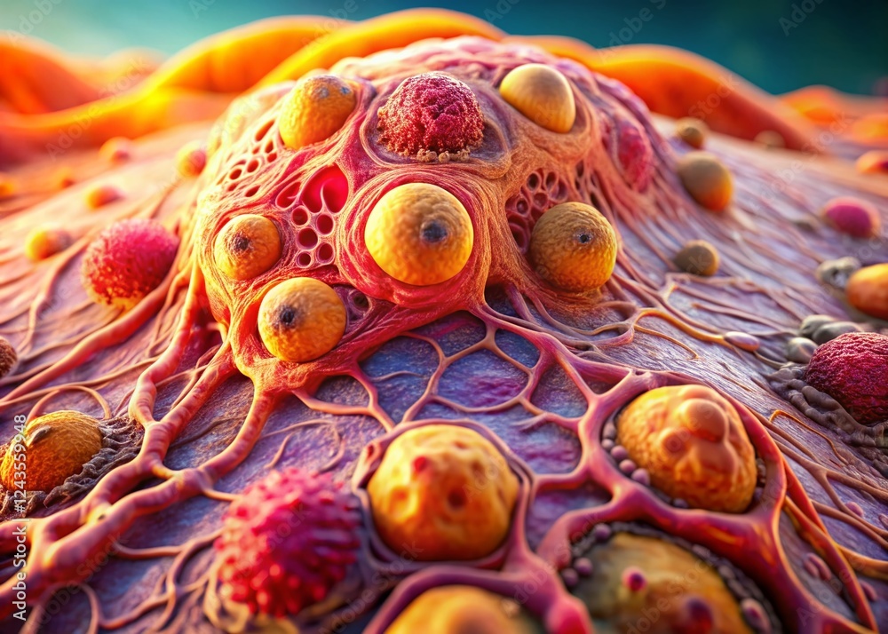 Microscopic View of Damaged Skin Cells, 3D Rendered Macro Image of ...