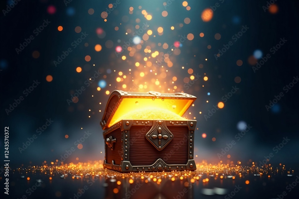 Glowing Treasure Chest with Sparkling Confetti – Fantasy, Wealth, and ...