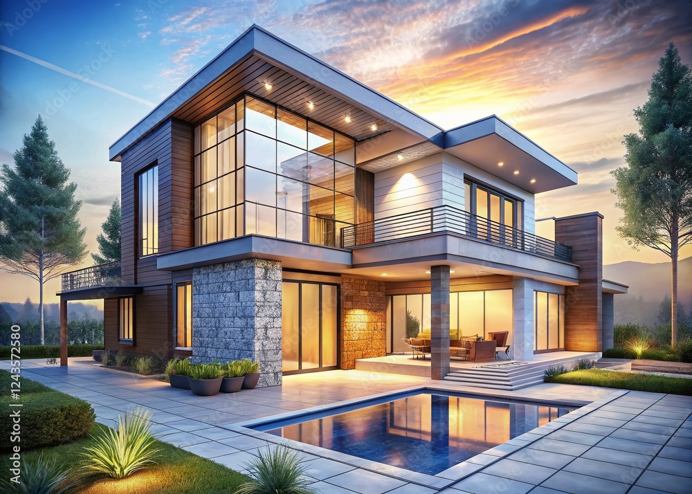 Modern Architectural Blueprint Sketch Design, Detailed Building Plan ...