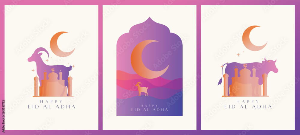 Hari Raya Idul Adha & Aidilfitri poster template set featuring ketupat ...