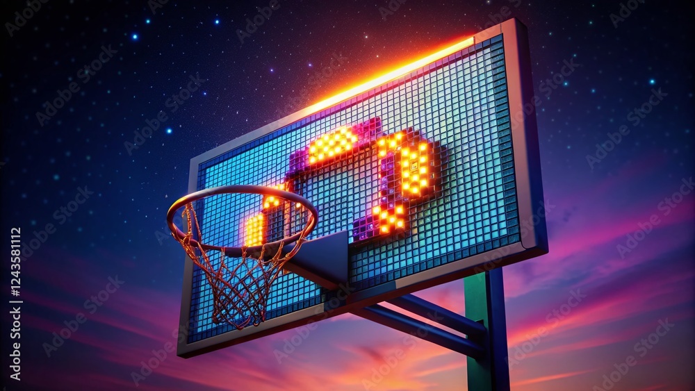 Night Glow: Pixel Art Basketball Hoop - 8-bit Retro Sports Scene Stock ...