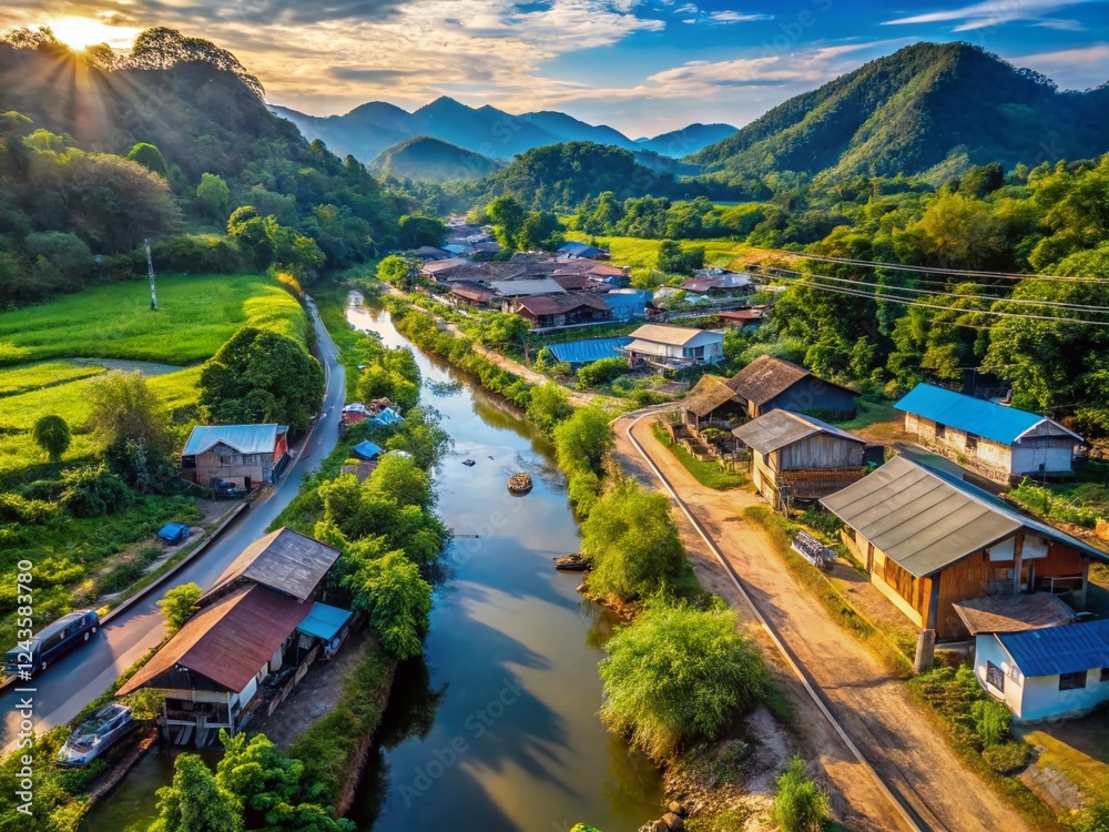 Northeast Thailand: Modern Rural Life Amidst Mountains and Rivers Stock ...