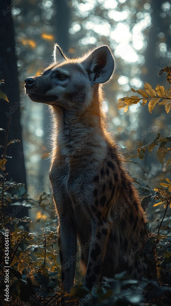HD Phone Wallpaper Majestic Spotted Hyena Sitting in Forest Wildlife ...