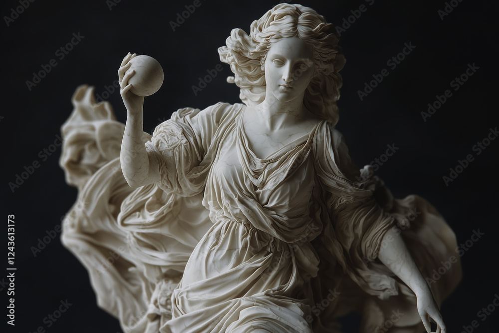 Eris, the goddess of discord with an apple. Antique statue against ...