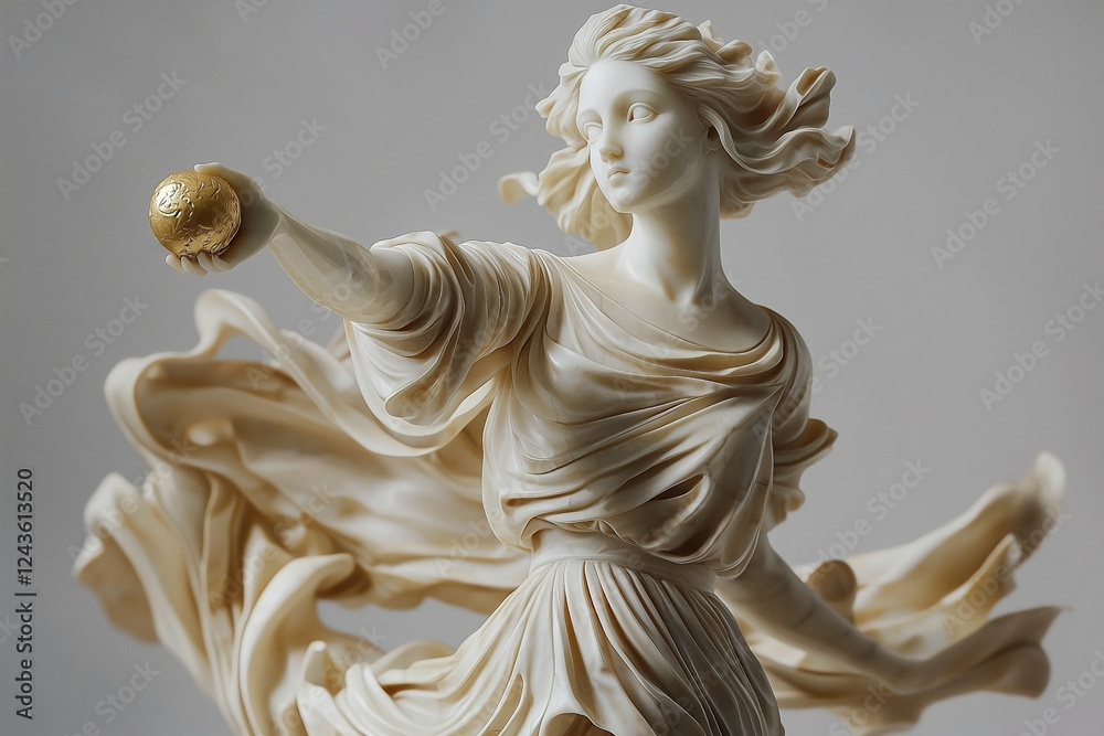 Eris, the goddess of discord with an apple. Antique marble statue ...