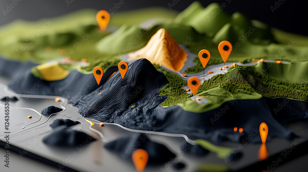 Exploring 3d elevation maps geographic visualization modern design outdoor adventure close-up ...