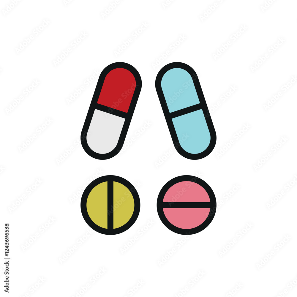 Pill medical icon is a simple vector illustration of a capsule and ...