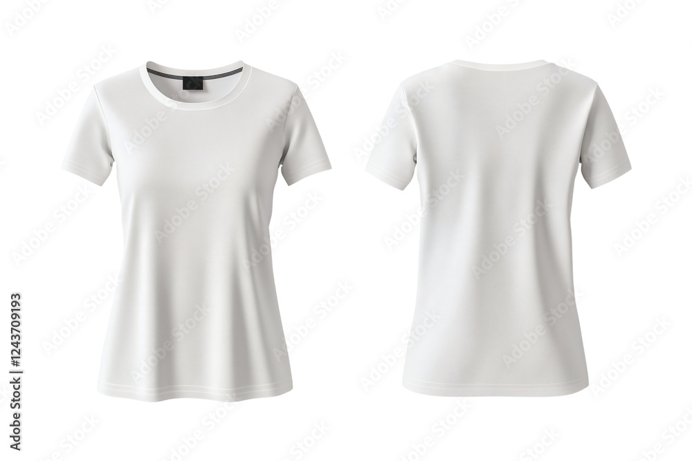 3D Mockup of Women's Plain White T-Shirt Front and Back Views on ...