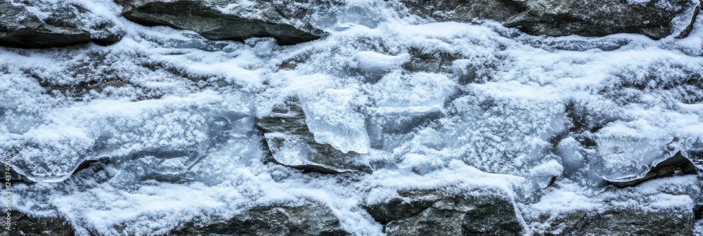 Snow-covered stone wall texture for winter backgrounds and seasonal ...