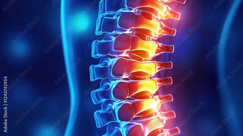 X-ray scan of thoracic vertebrae, highlighting compression fractures ...