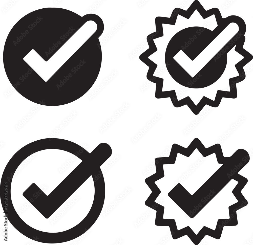 Checkmark icon set. Check box icon with correct, accept checkmark icons tick box checked ...