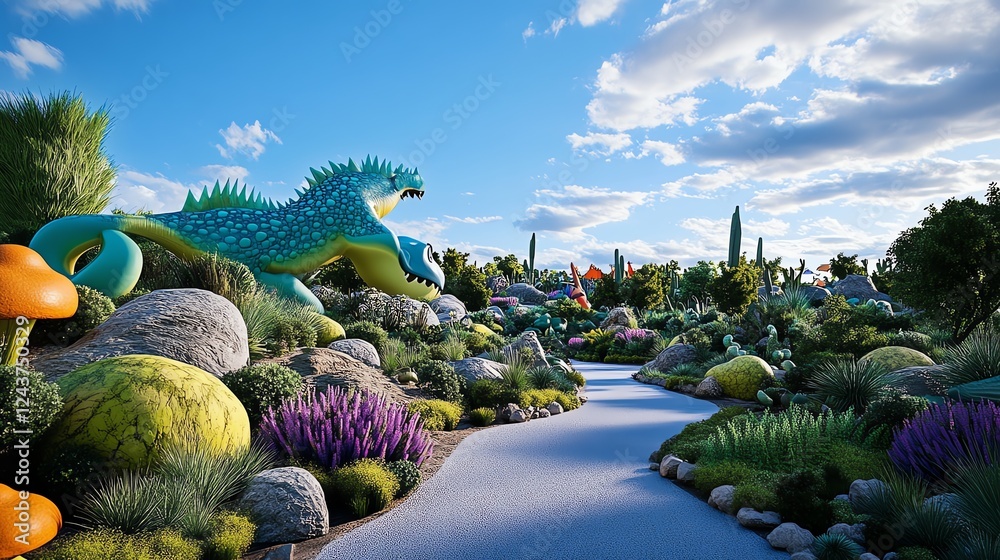 Dinosaur theme park, realistic animatronics, prehistoric jungle, 3D ...