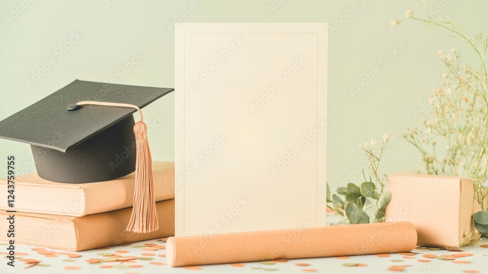 Graduation Celebration Invitation Card College Campus with blank white ...