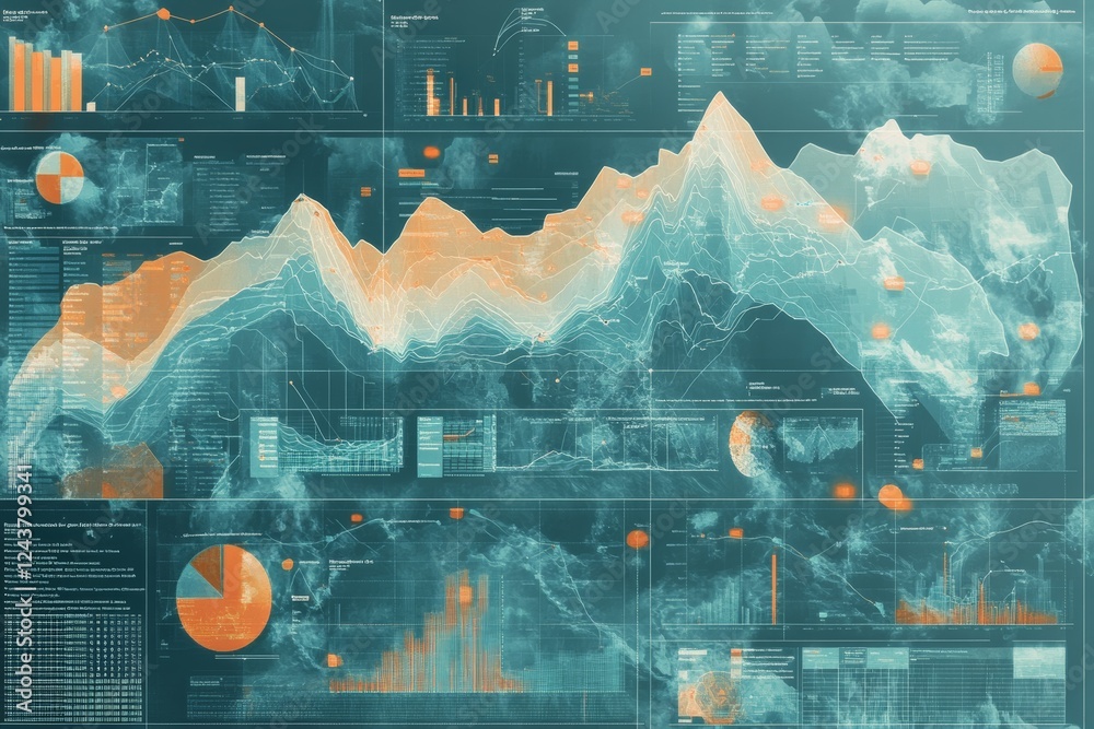 innovative data visualization of climate change impact, with graphs, maps, and visual data ...