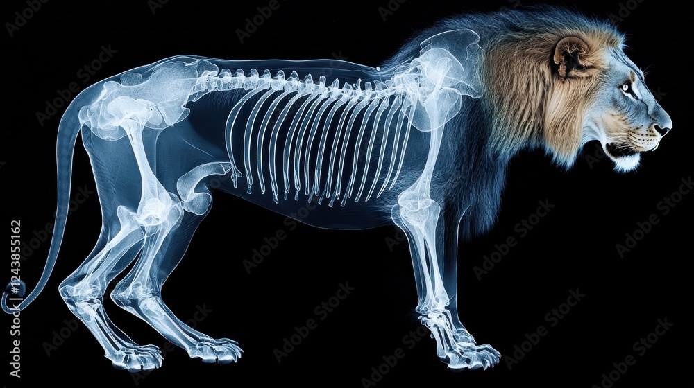 XRay image of a lion, showcasing its skeletal structure beneath its ...