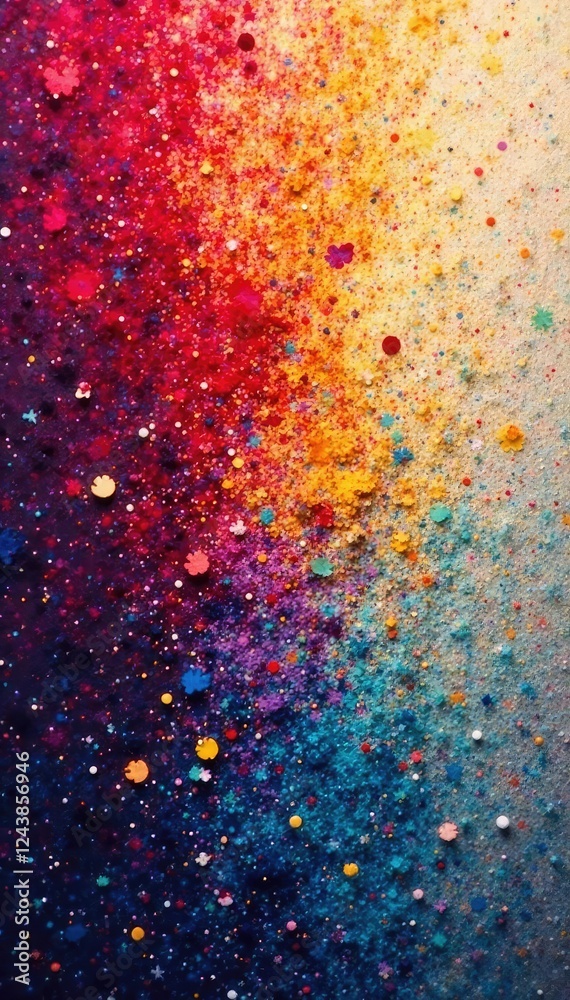 Colorful gradient morphs into textured canvas with scattered stains ...