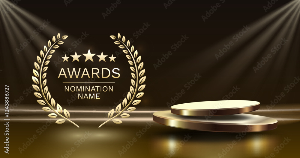Award ceremony nomination name podium, golden prize event, scene star ...
