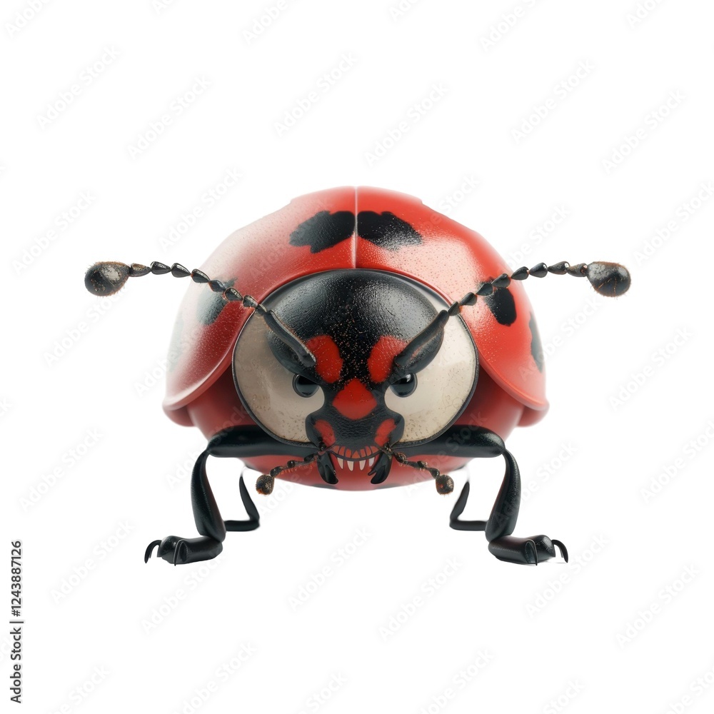 Cartoon ladybug with bold black spots and animated expressions in a fun ...