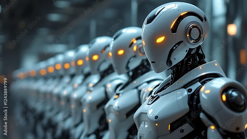 Cyberpunk military army robot squad with future advanced technology ...