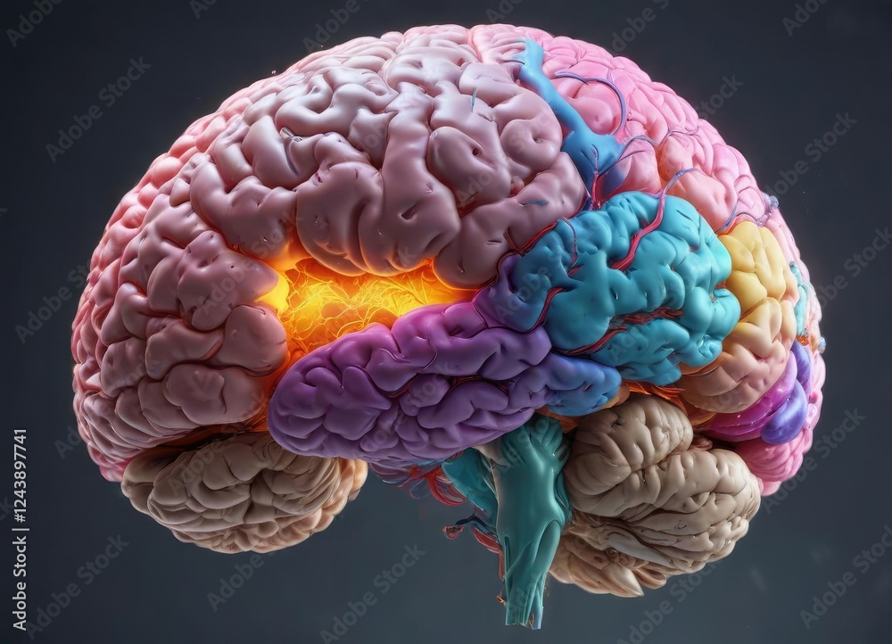Brain with cerebral cortex and sensory inputs, brain function, sensory ...