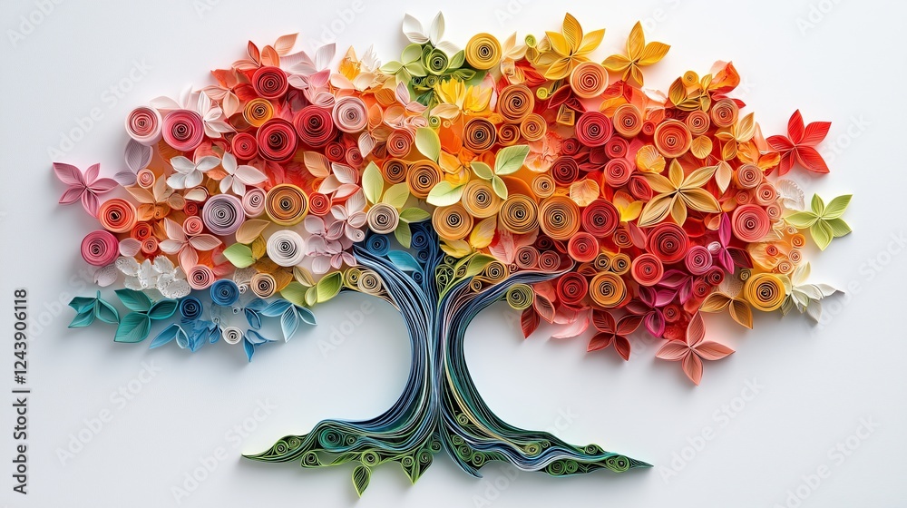 Paper quilling art of flowers, sunburst, geometric, night sky with ...