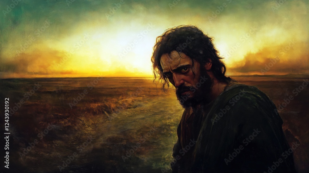 Oil painting of Judas Iscariot with guilty and tormented expression ...