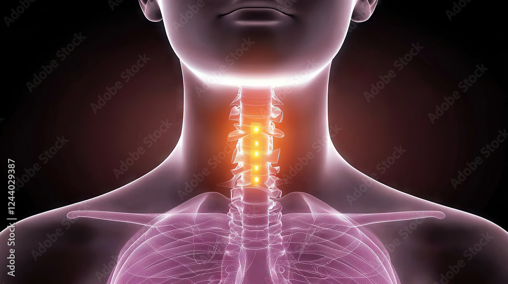 Medical illustration of thyroid gland. 3D illustration, neck x-ray with ...