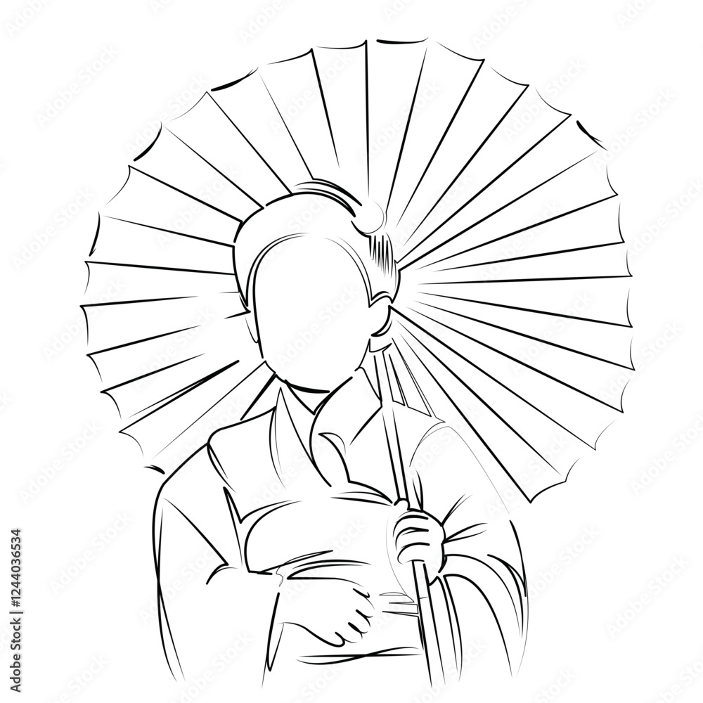 One continuous line art drawing flat illustration person, japan, geisha ...