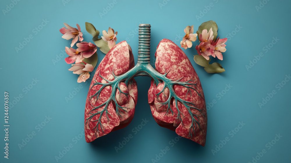 Lung. Abstract vector 3d lungs isolated on blue background. Human ...