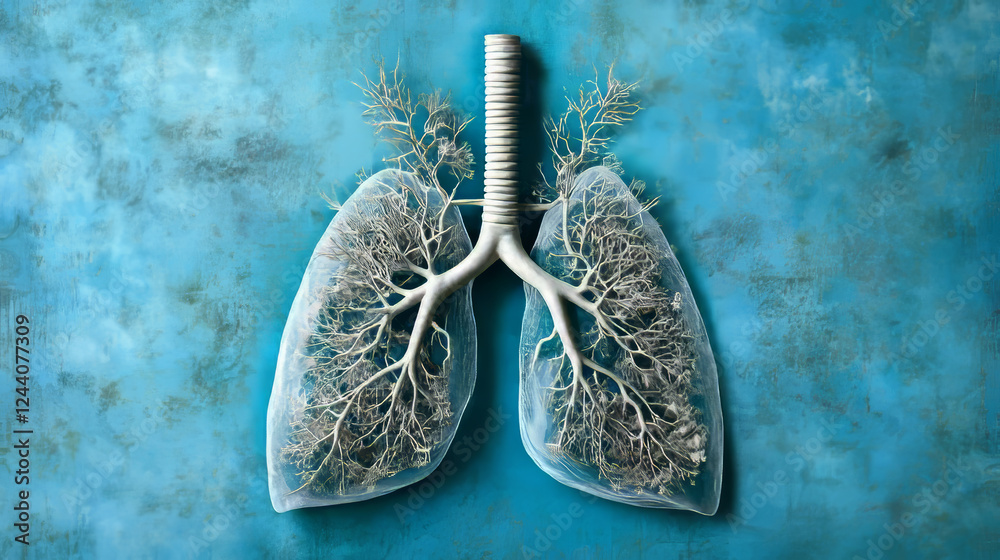 Lung. Abstract vector 3d lungs isolated on blue background. Human ...