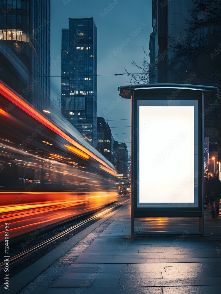 Urban Advertising Concept with Illuminated Outdoor Billboard Poster ...