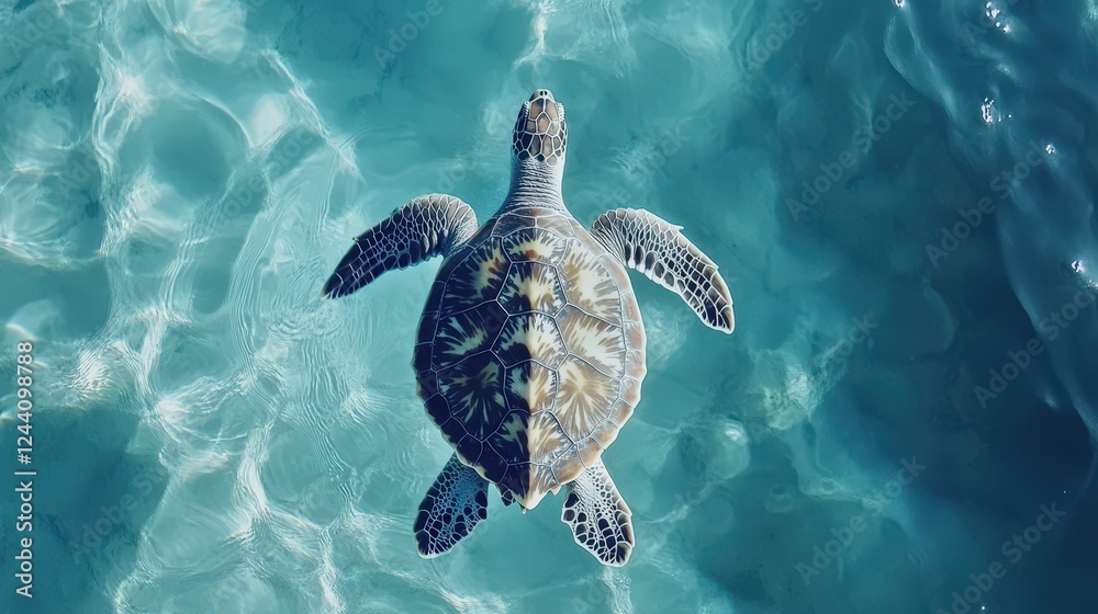 rare sea turtle swimming gracefully through clear blue waters ...