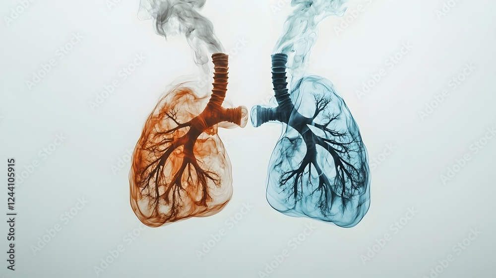 Contrasting Lungs Depicting Healthy Lungs with Fresh Air on One Side ...