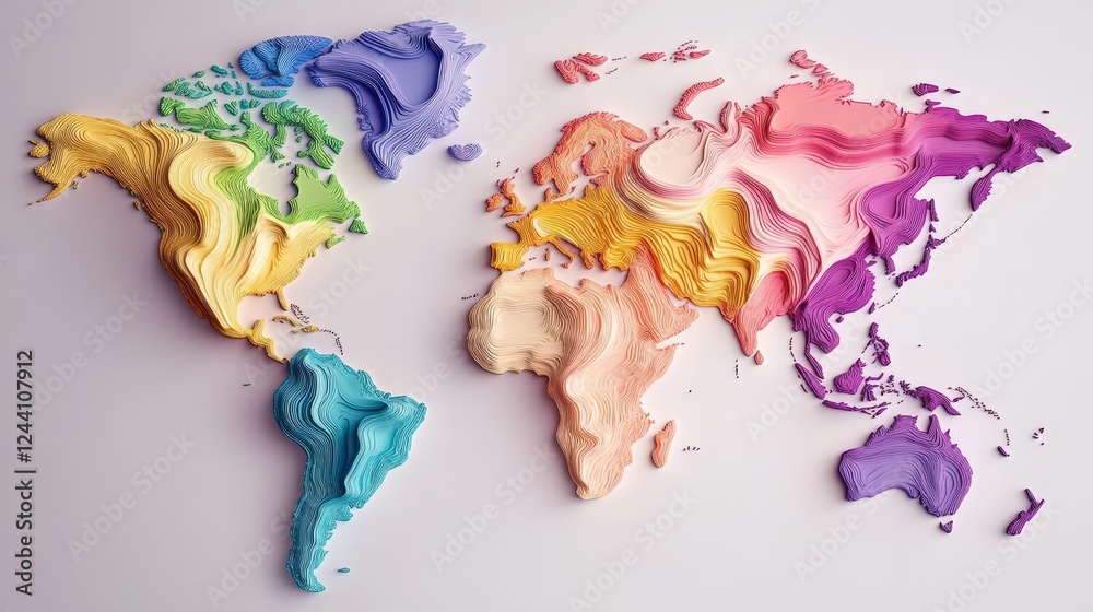 A colorful world map with a cartogram effect, where the size of each ...
