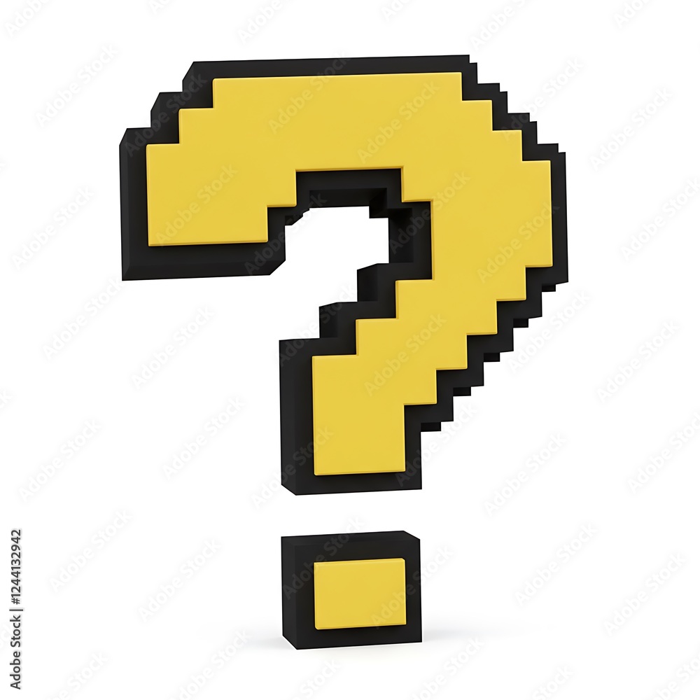 8-bit pixel art question mark symbol isolated, retro gaming help icon ...