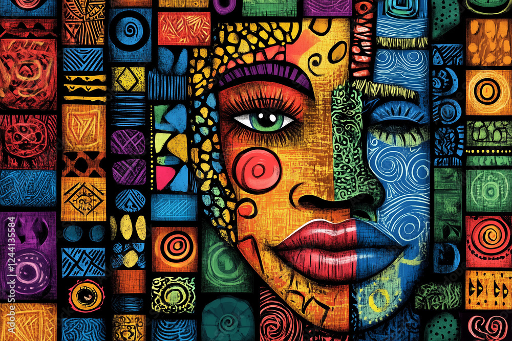 Vibrant Illustration of Traditional African Patterns and Symbols ...