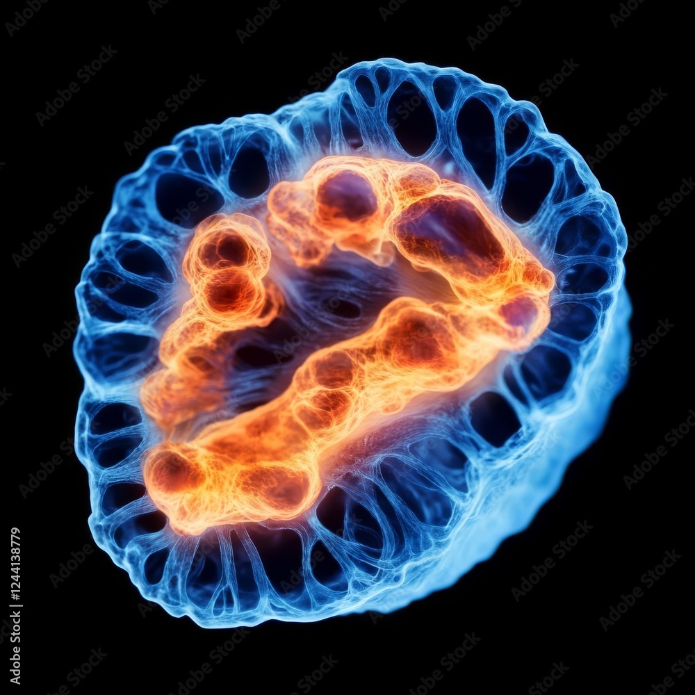 Cross-section of glowing fluorescent zebrafish embryo under UV light ...