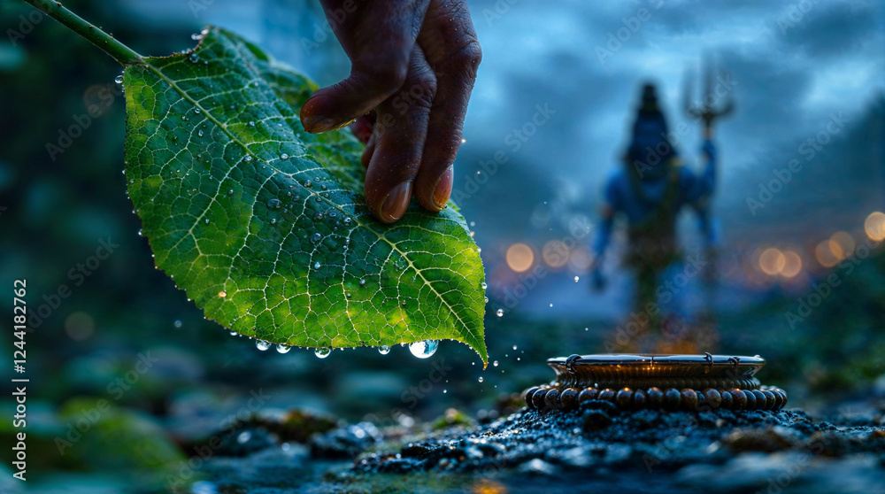 Sacred Leaf Offering to Shivalinga with Lord Shiva in the Background ...