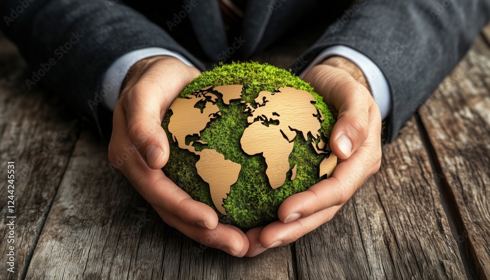 Cooperation Between Business And Environment For Sustainable Development: Businessman Connecting ...