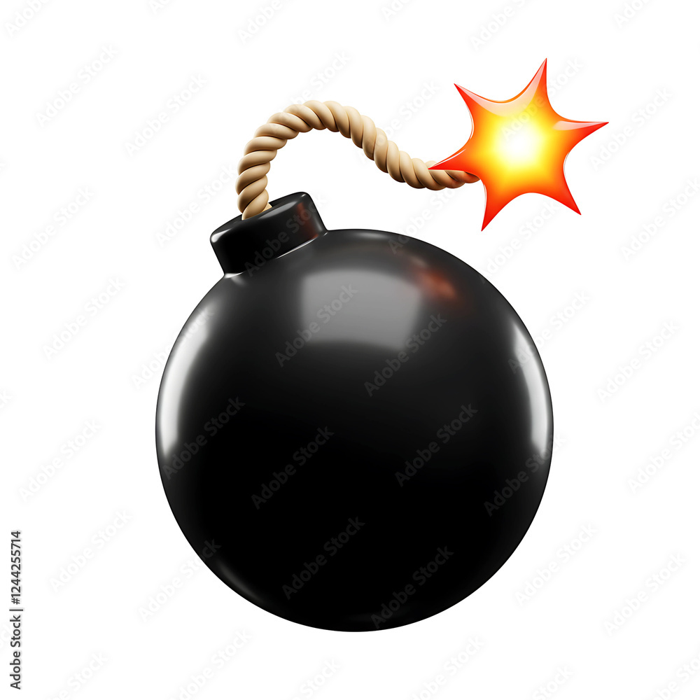 Cartoon Bomb with Lit Fuse and Sparks in Comic Style on Transparent ...