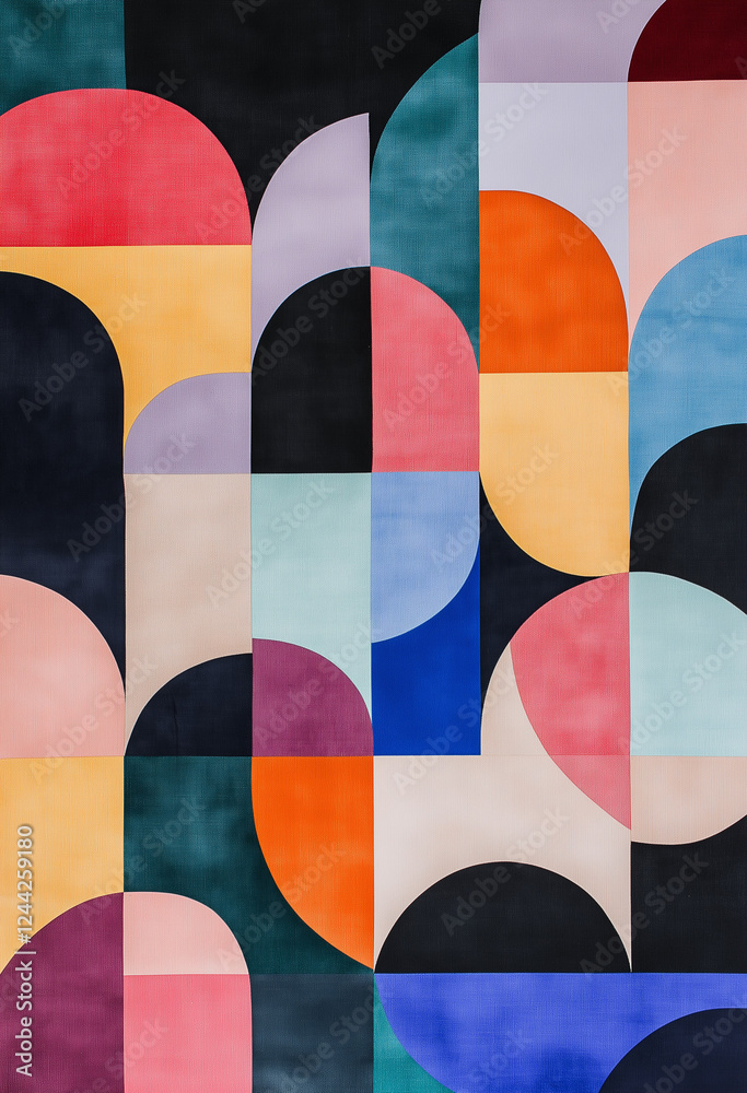 A modern design with abstract egg shapes in bold, pastel geometric ...