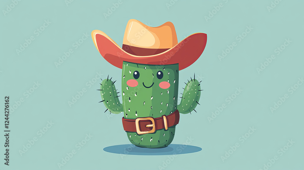Cartoon number four as a cactus dressed with a cowboy hat and belt ...