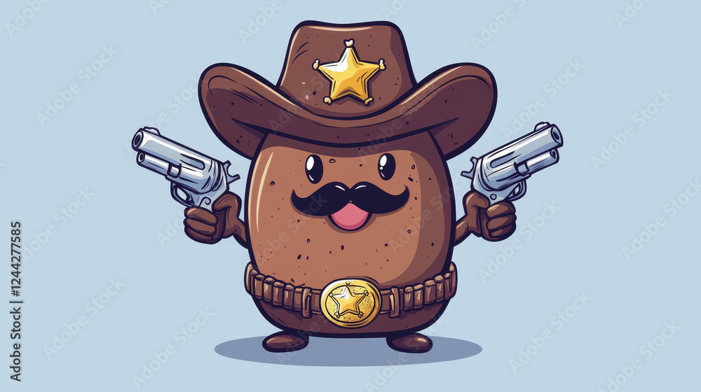 Cartoon coffee bean ranger or sheriff character. Funny vector cowboy ...