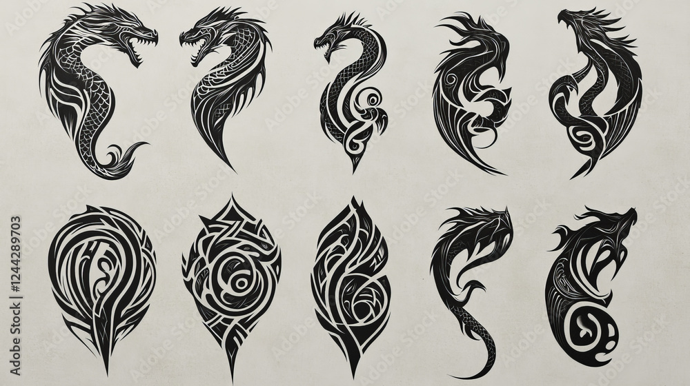 Medieval celtic knot patterns of dragons with entwined wings and tails ...
