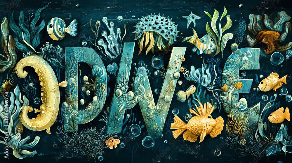 Underwater sea animals font and undersea type of percent sign, cartoon ...