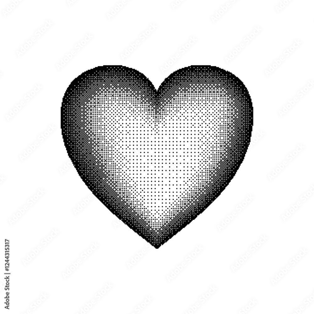 Pixel art heart shape in retro bitmap halftone dots effect isolated on ...