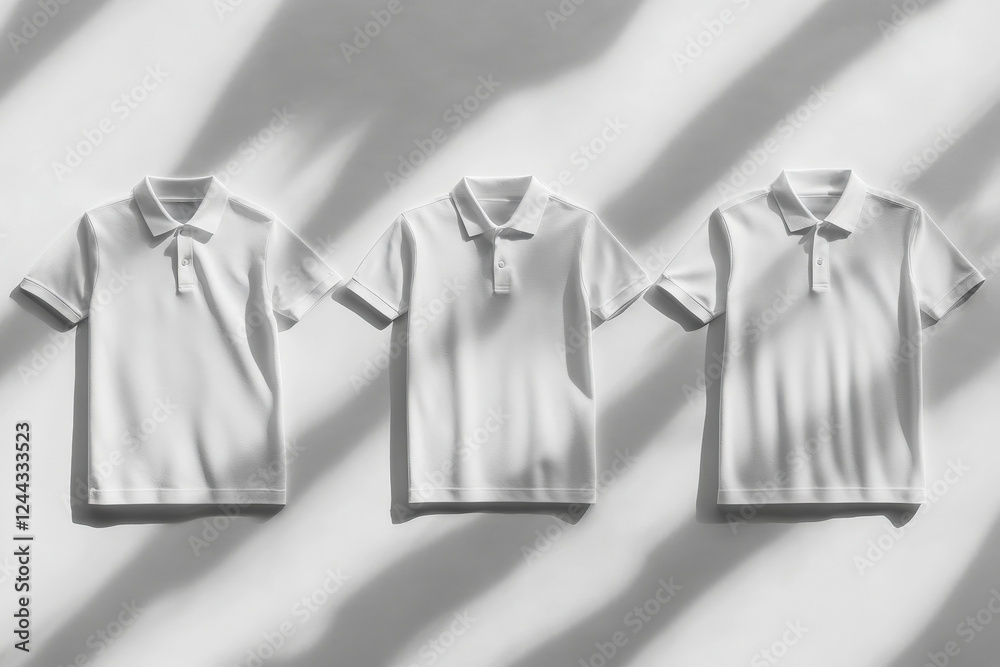 White polo shirt mockup layout featuring front, side, and back views on ...