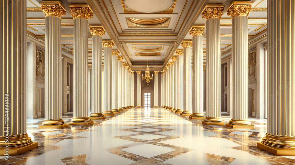 Neoclassical hall with elegant golden columns high resolution image ...