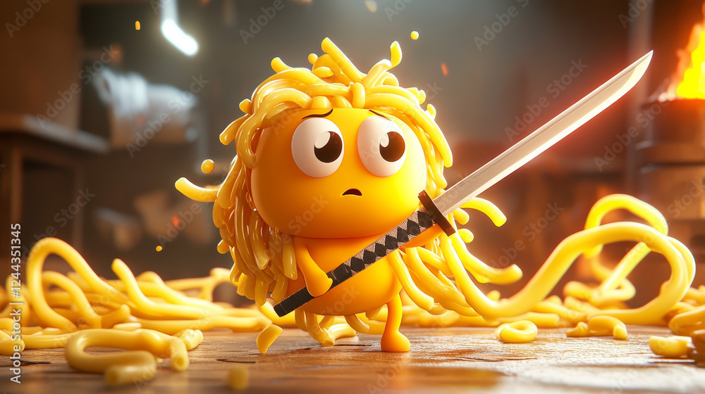 Cartoon quadretti pasta superhero character equipped with katana sword ...