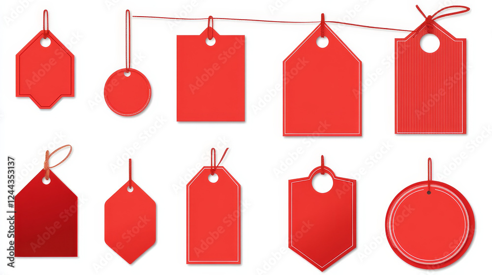 Red labels, tags and banners realistic vector set. Blank price tag ...